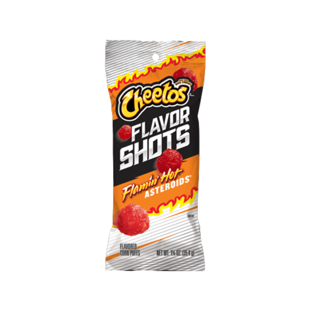 Cheetos Flavour Shots Flamin Hot Asteroids 24×354g Bb April 11th 2023 Pacific Candy Wholesale