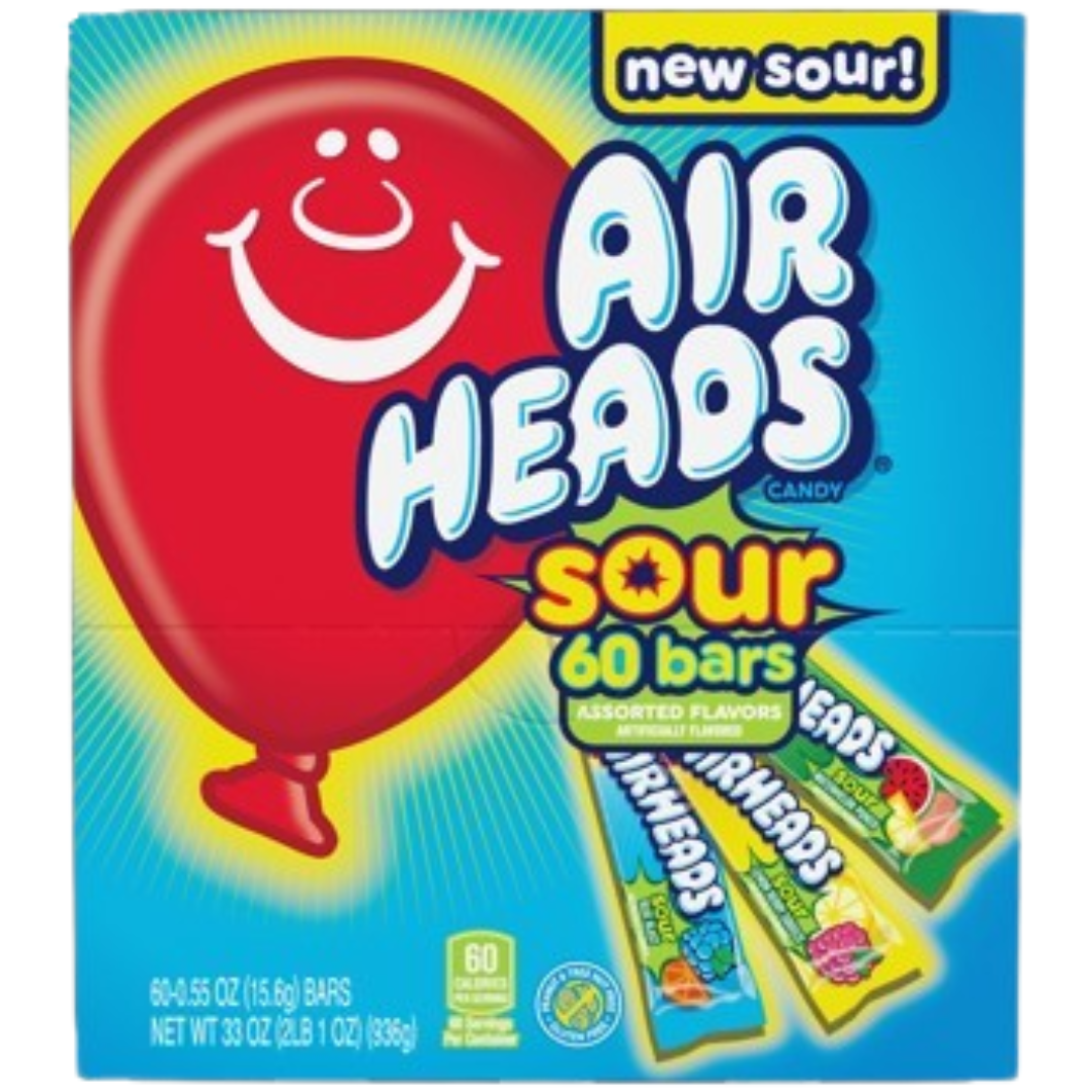 Airheads Singles Gravity Feed Boxes Assorted Sours 60x0.55oz - Pacific Candy Wholesale