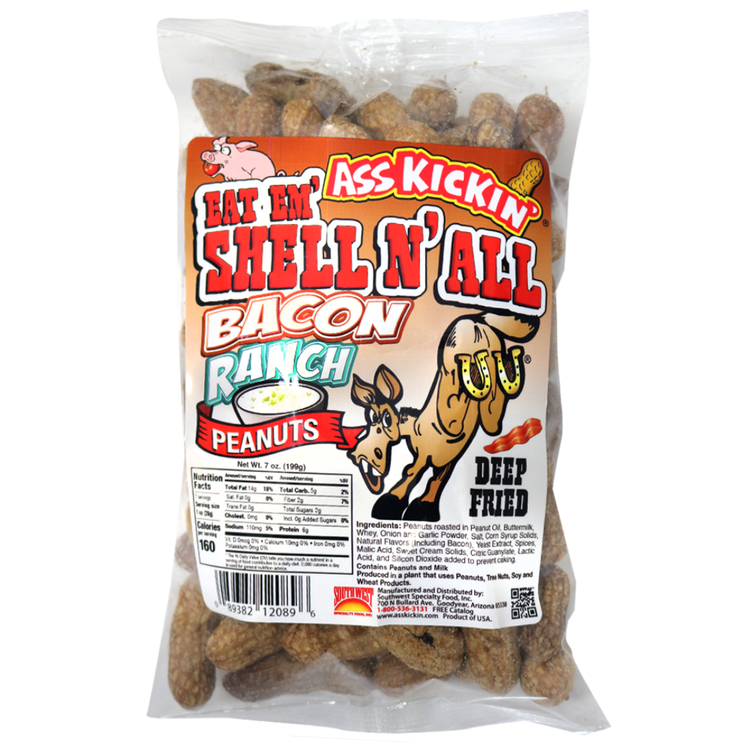 Ass Kickin' Peanuts Deep Fried Eat Em' Shell N' All Bacon Ranch 7oz - Pacific Candy Wholesale