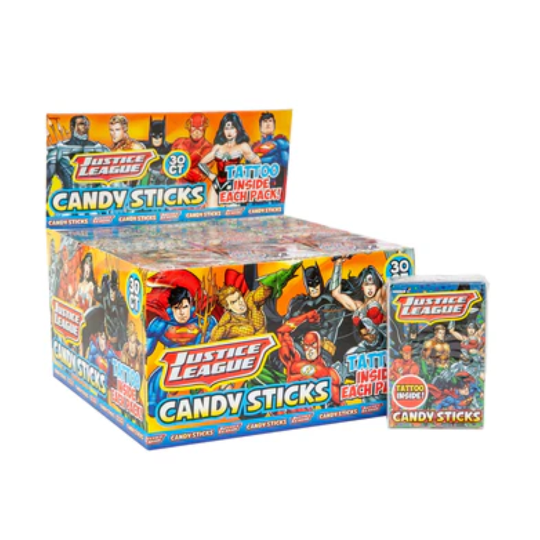 Worlds Justice League Candy Sticks with Tattoo 30x0.52oz - Pacific ...