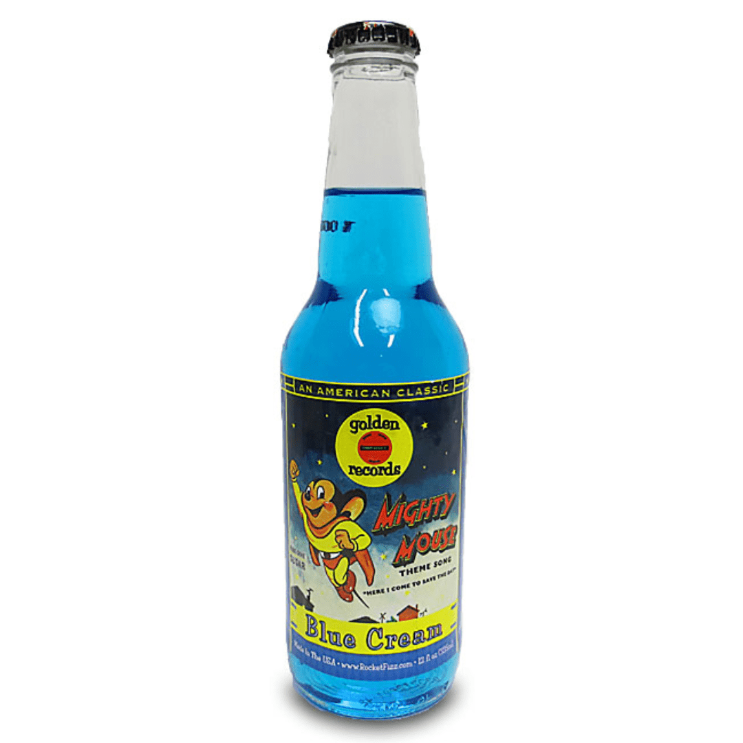 Rocket Fizz Mighty Mouse Blue Cream 24x12oz - Pacific Candy Wholesale