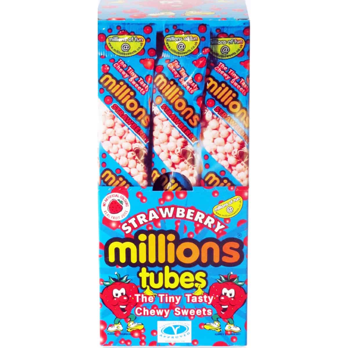 Millions Strawberry Tube British 12 - Pacific Candy Wholesale